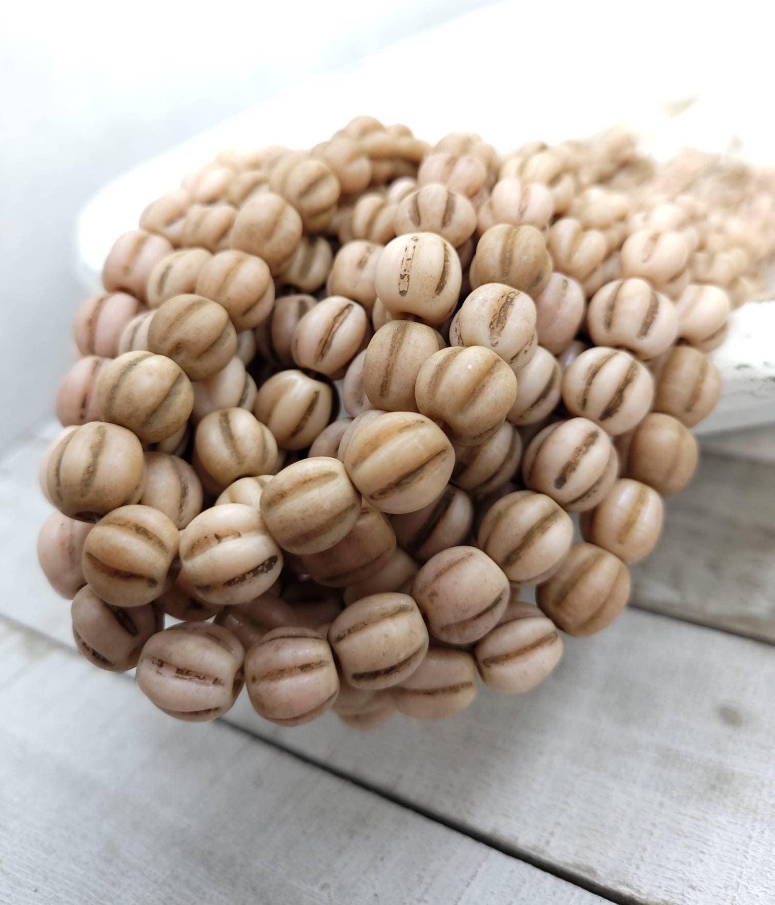 Beautiful Melon Shaped Beads With Accent Rustic 10-11mm 12 Beads ...