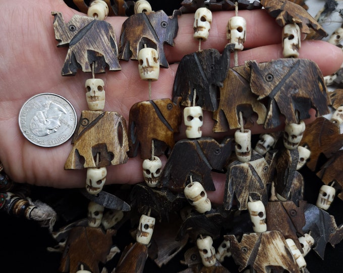 Large Elephant Bone Beads, Hand Carved Bone Elephant From India, Strand ...