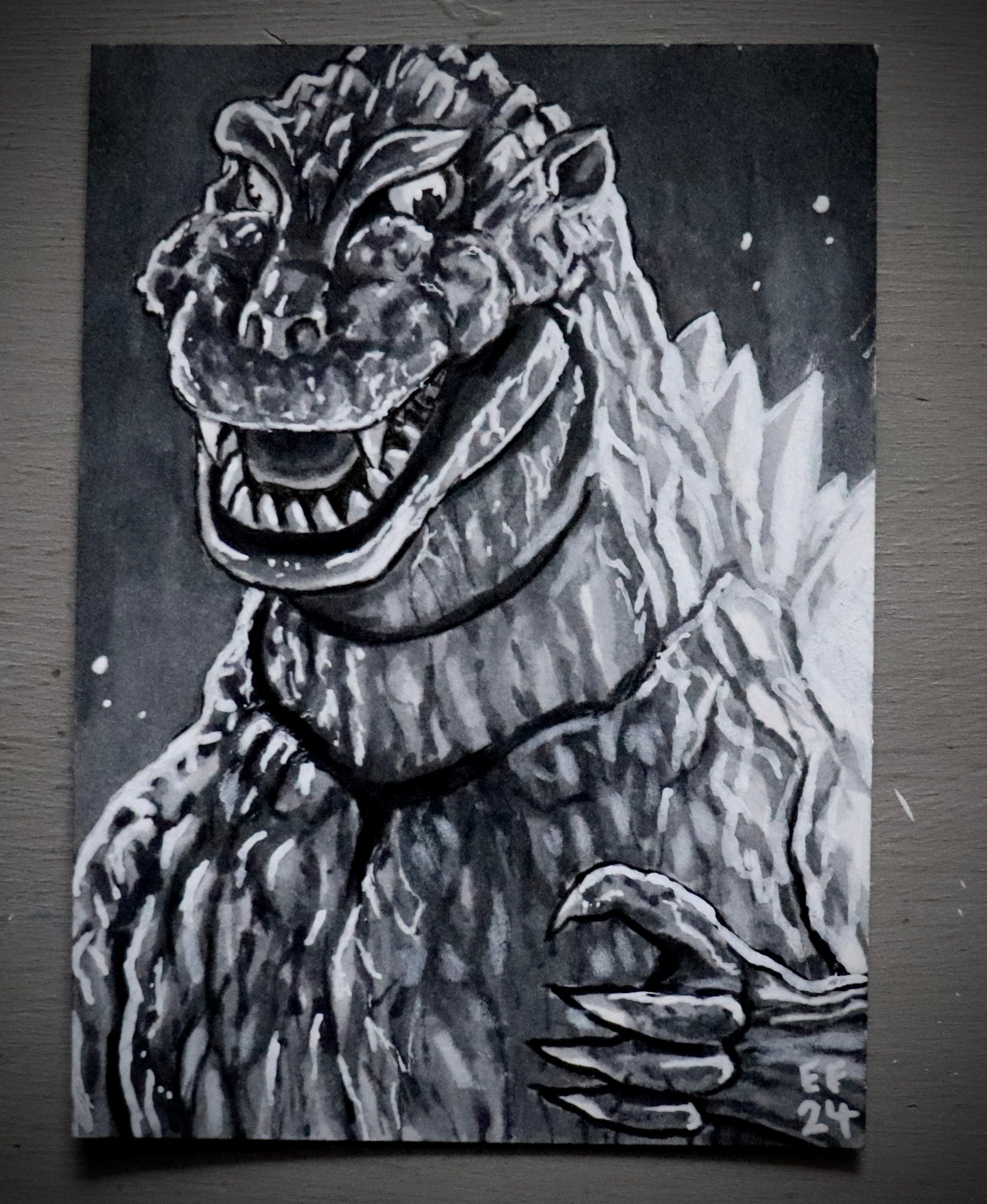 Godzilla 1954 Sketch Card 2.5 X 3.5 Shodaigoji Comic Art Kong Toho ...