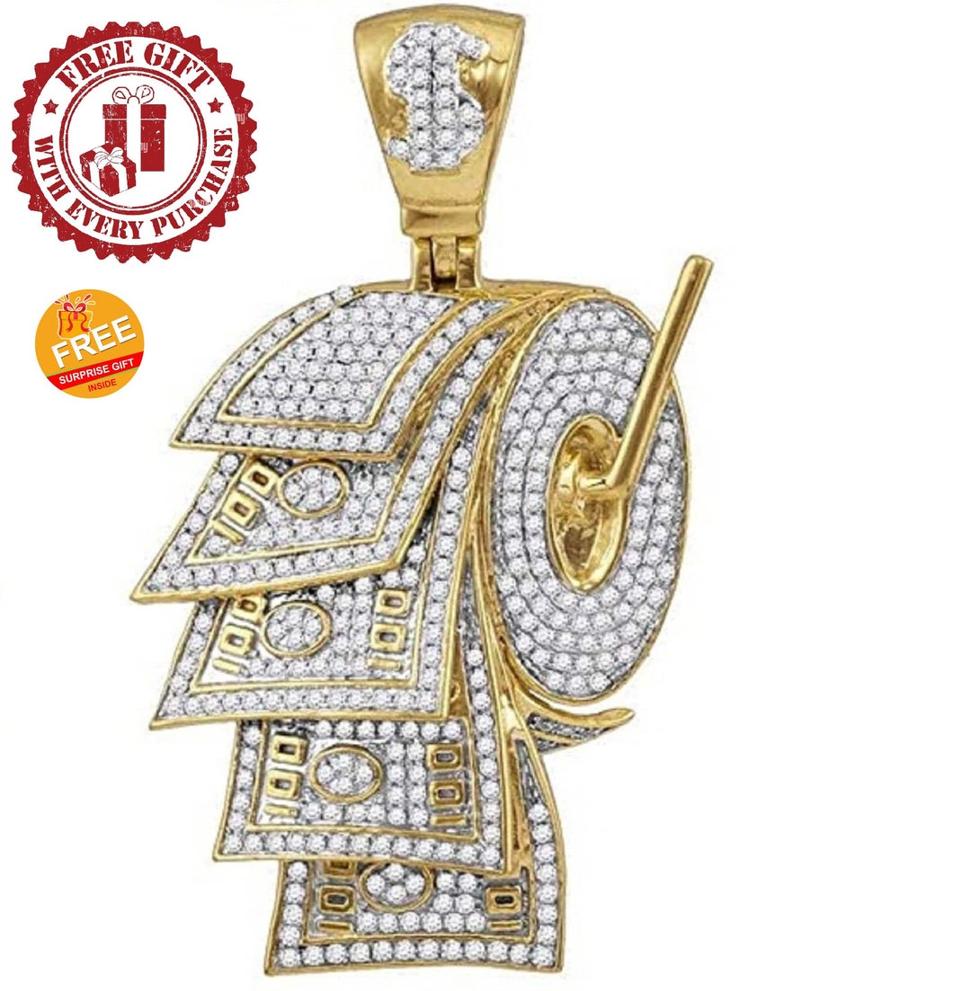 Men's Money Dollar on Toilet Paper Roll Diamond Pendant, 14K Gold Over ...