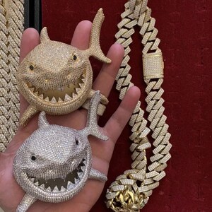 Fully Iced Out Shark Pendant Gifts for Him Hip Hop Jewelry Icy Shark ...