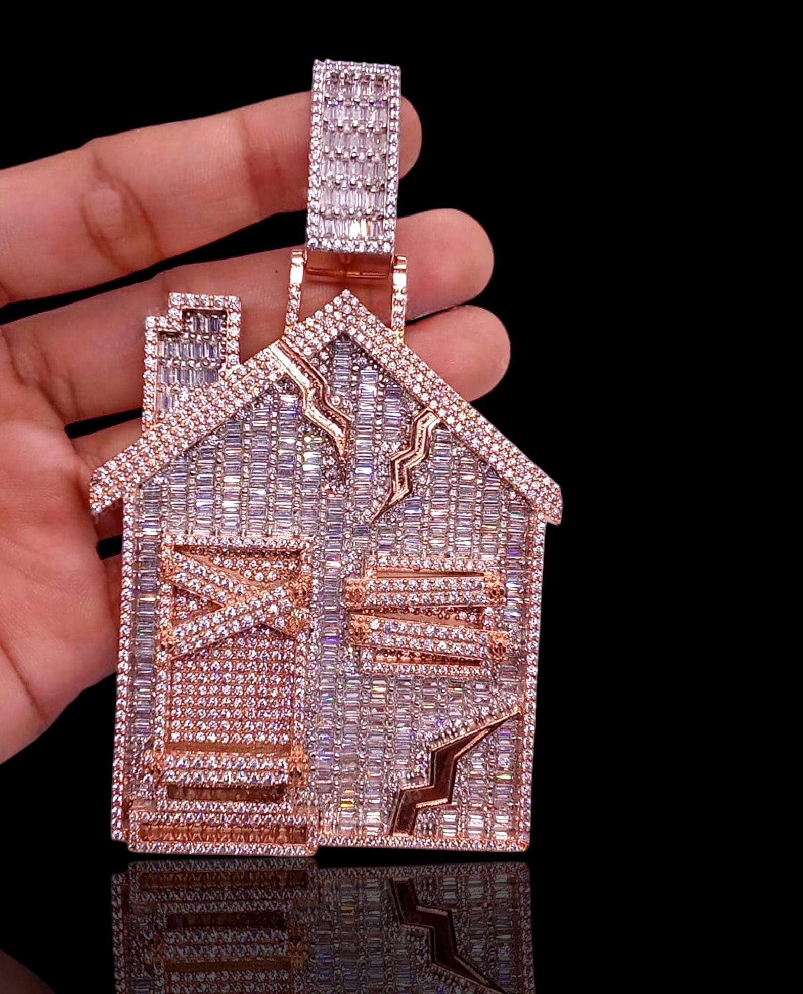 Customize Trap House Pendant for Men's Fully Iced Out Necklace 14k Gold ...