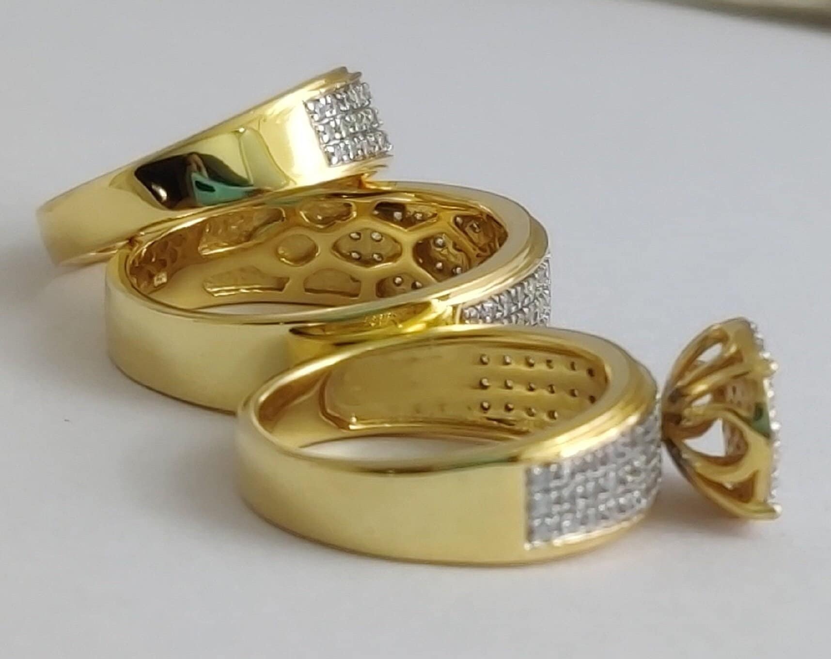 Most Selling Engagement Wedding Trio Rings for Men and Women/ 14K ...