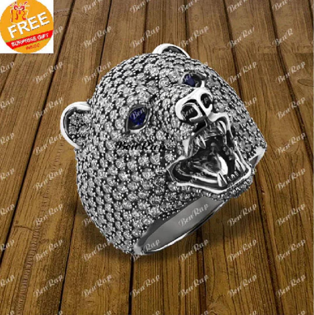 Bear Head Ring, Simulated Diamond, 925 Sterling Silver - Etsy