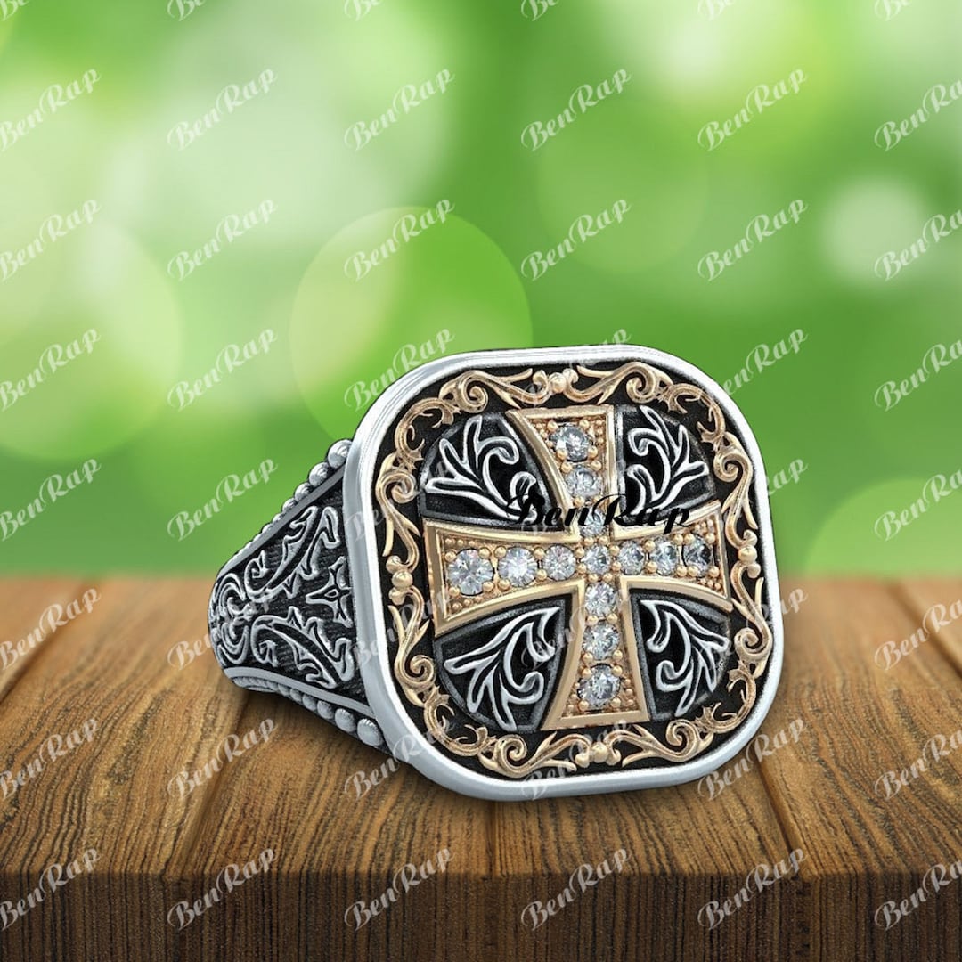 Iced Out Gothic Cross Ring, 925 Sterling Silver Biker Band - Etsy