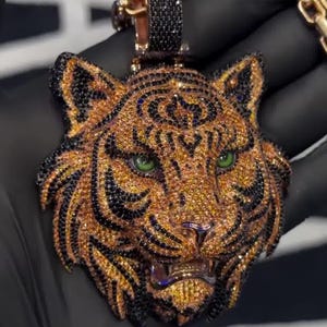 Custome Made Fully Iced Out 3D Tiger Face Pendant Sim Diamond Hip Hop ...