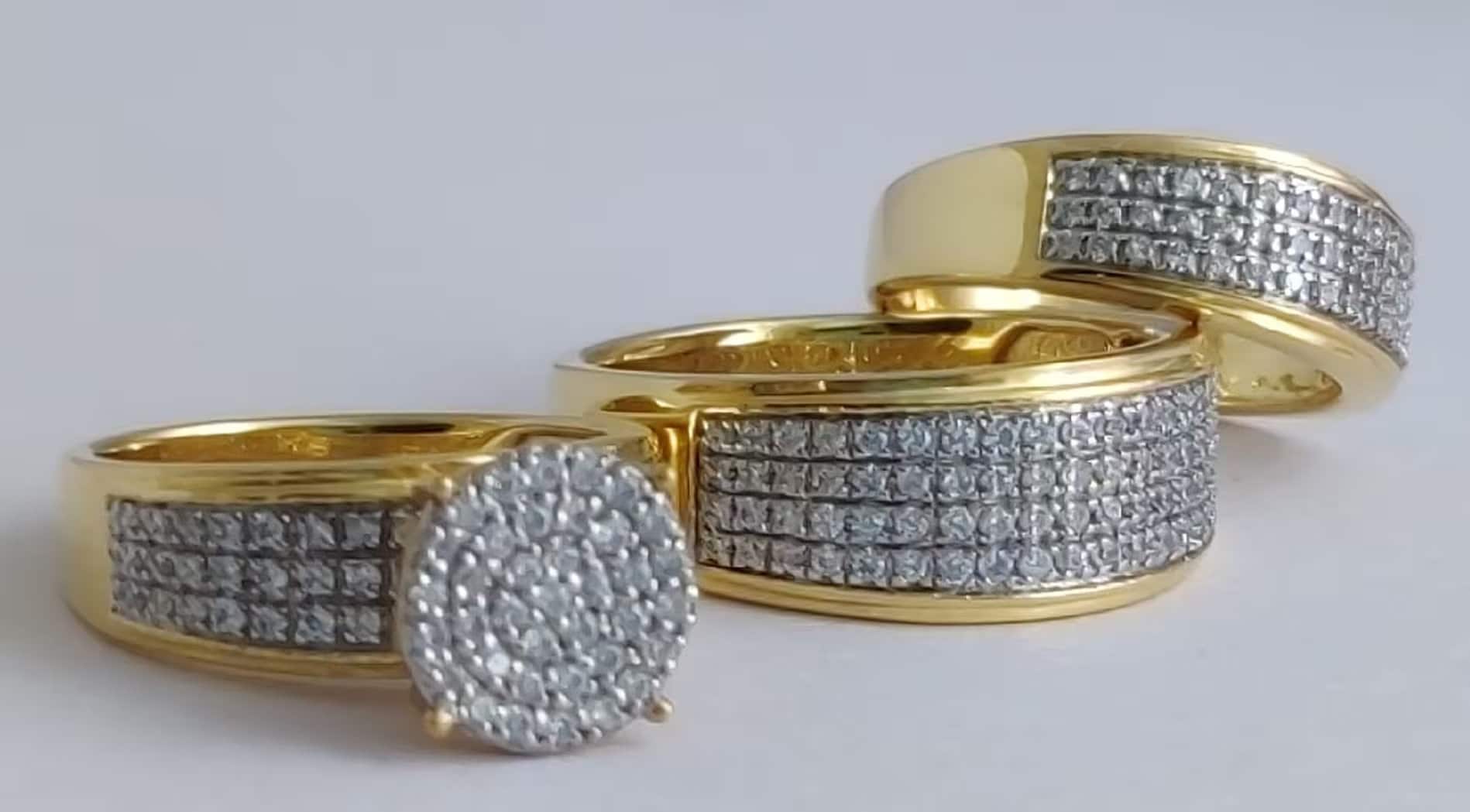 Most Selling Engagement Wedding Trio Rings for Men and Women/ 14K ...