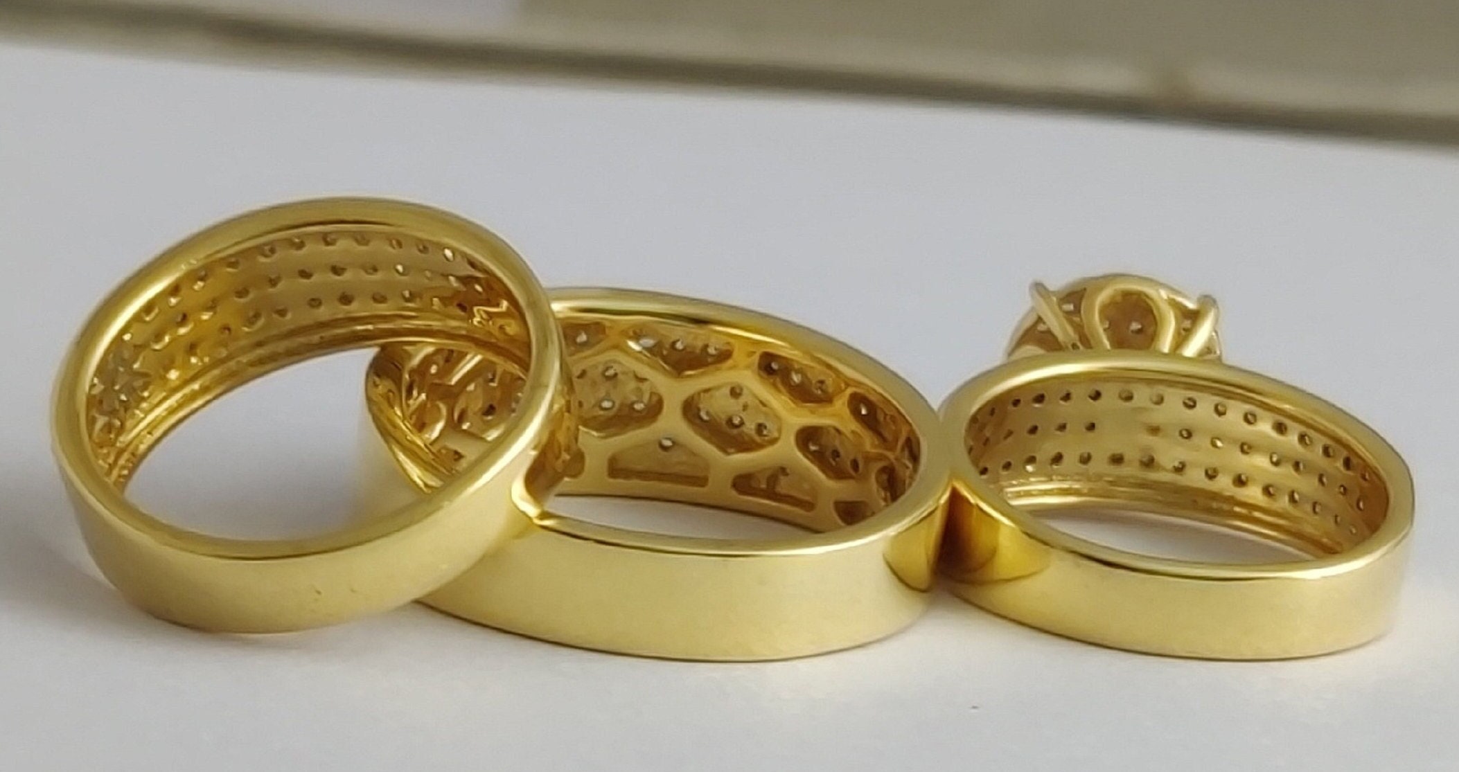 Most Selling Engagement Wedding Trio Rings for Men and Women/ 14K ...