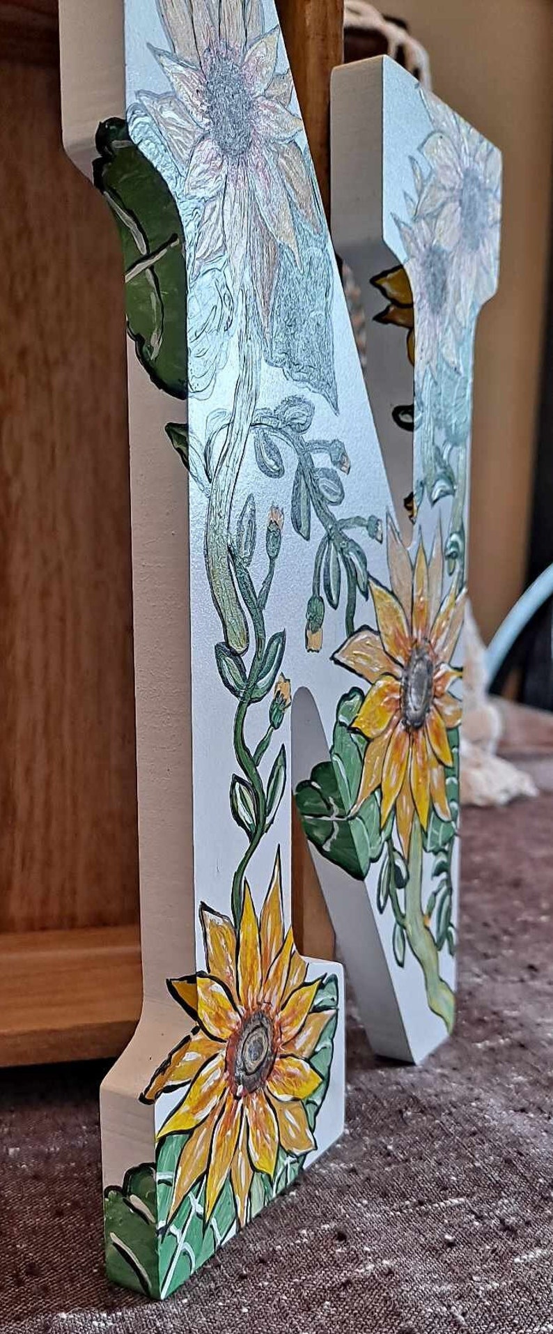 Hand Painted Wood Wall Hanging Letter N "sunflowers" - Etsy