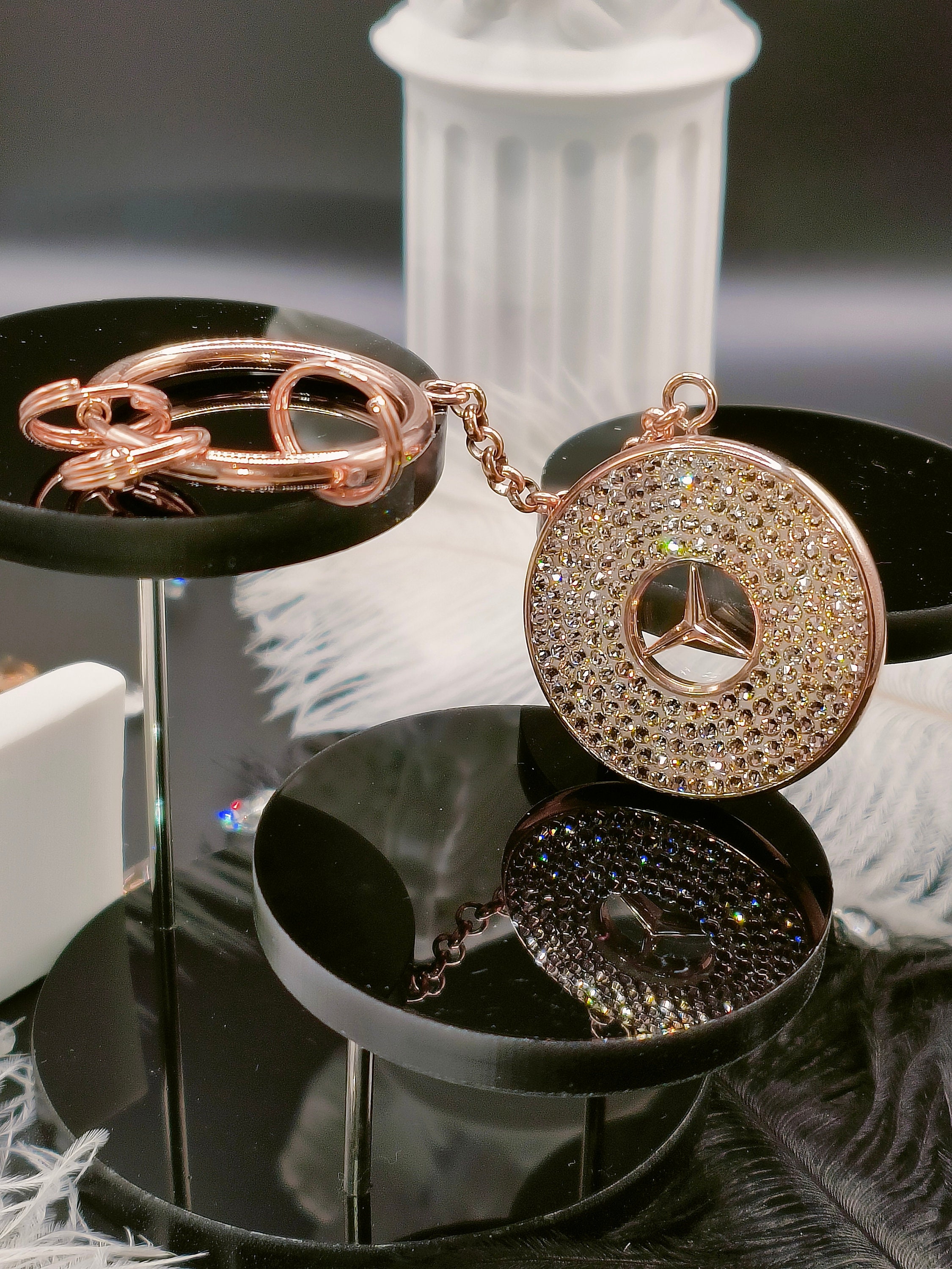 Original OEM Mercedes Benz Keychain Logo Star Emblem Badge Rose Gold ...