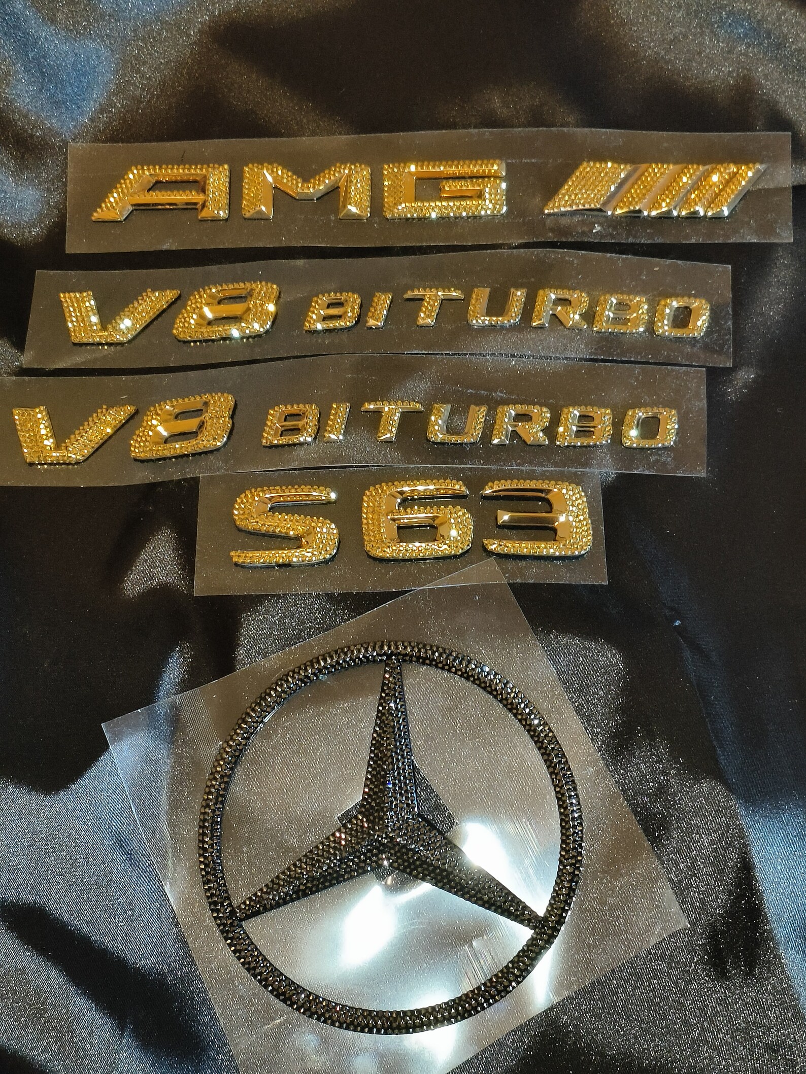 Original OEM Mercedes Benz Logo V8 Biturbo Set Writing Refined With 24k ...