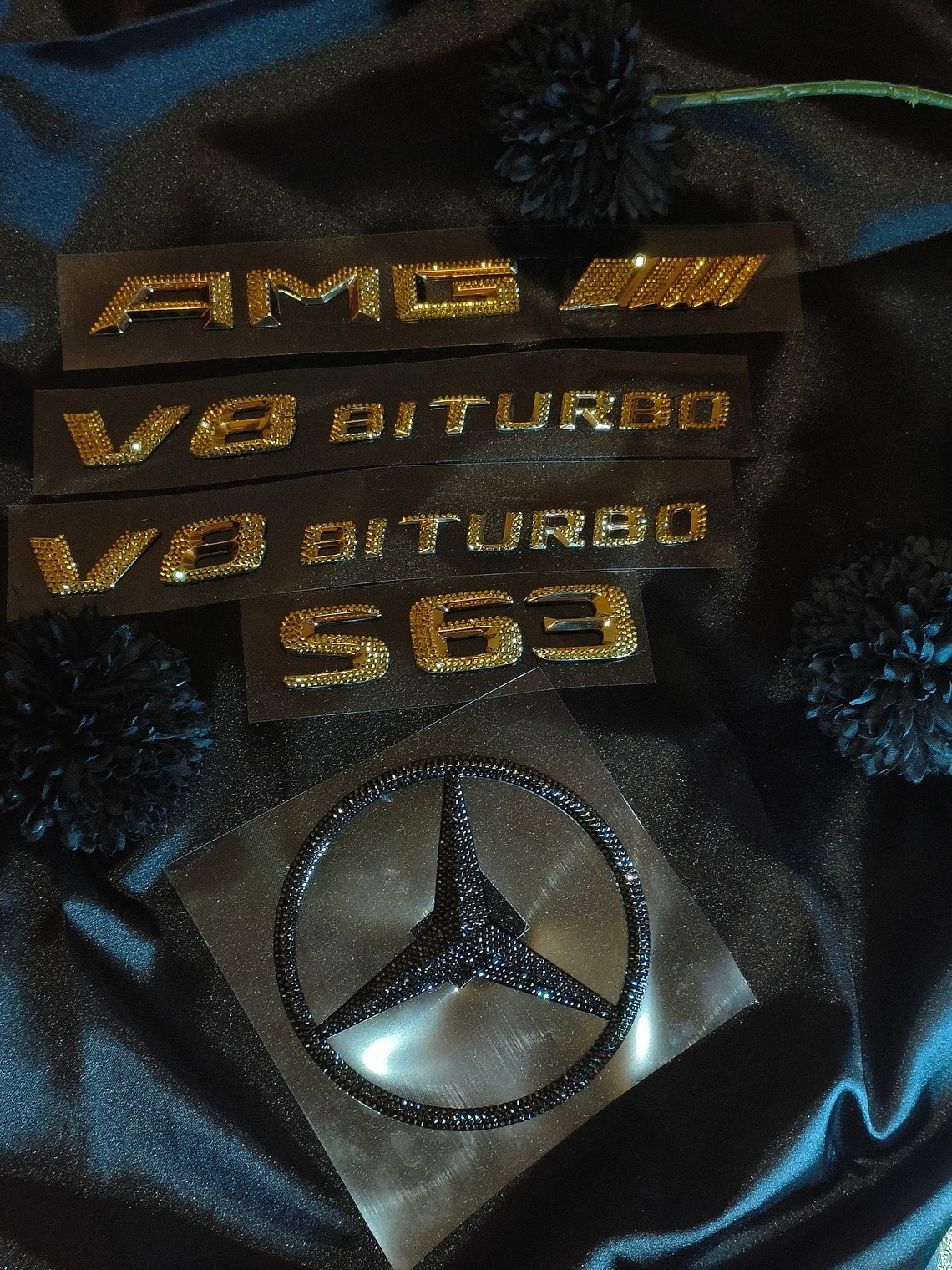 Original OEM Mercedes Benz S63 Logo AMG writing refined with 24k gold ...