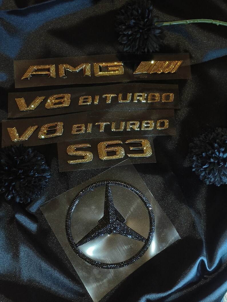 Original OEM Mercedes Benz S63 Logo AMG writing refined with 24k gold ...