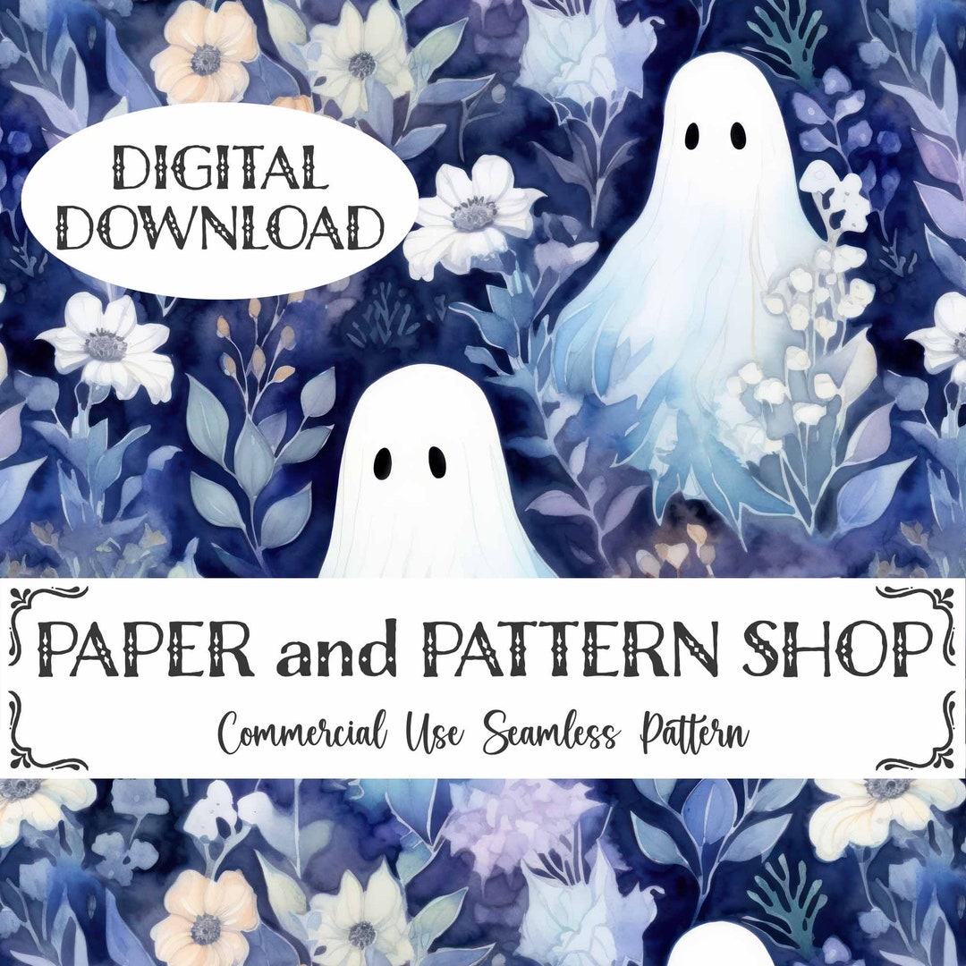 Preppy Floral Ghost Seamless Pattern, Preppy Halloween Seamless File ...