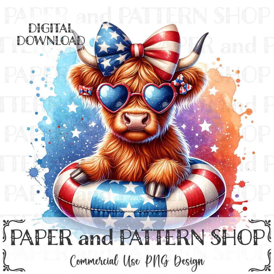 Fourth of July Highland Cow PNG, Funny Merica PNG, Cute Cow Moo-rica ...