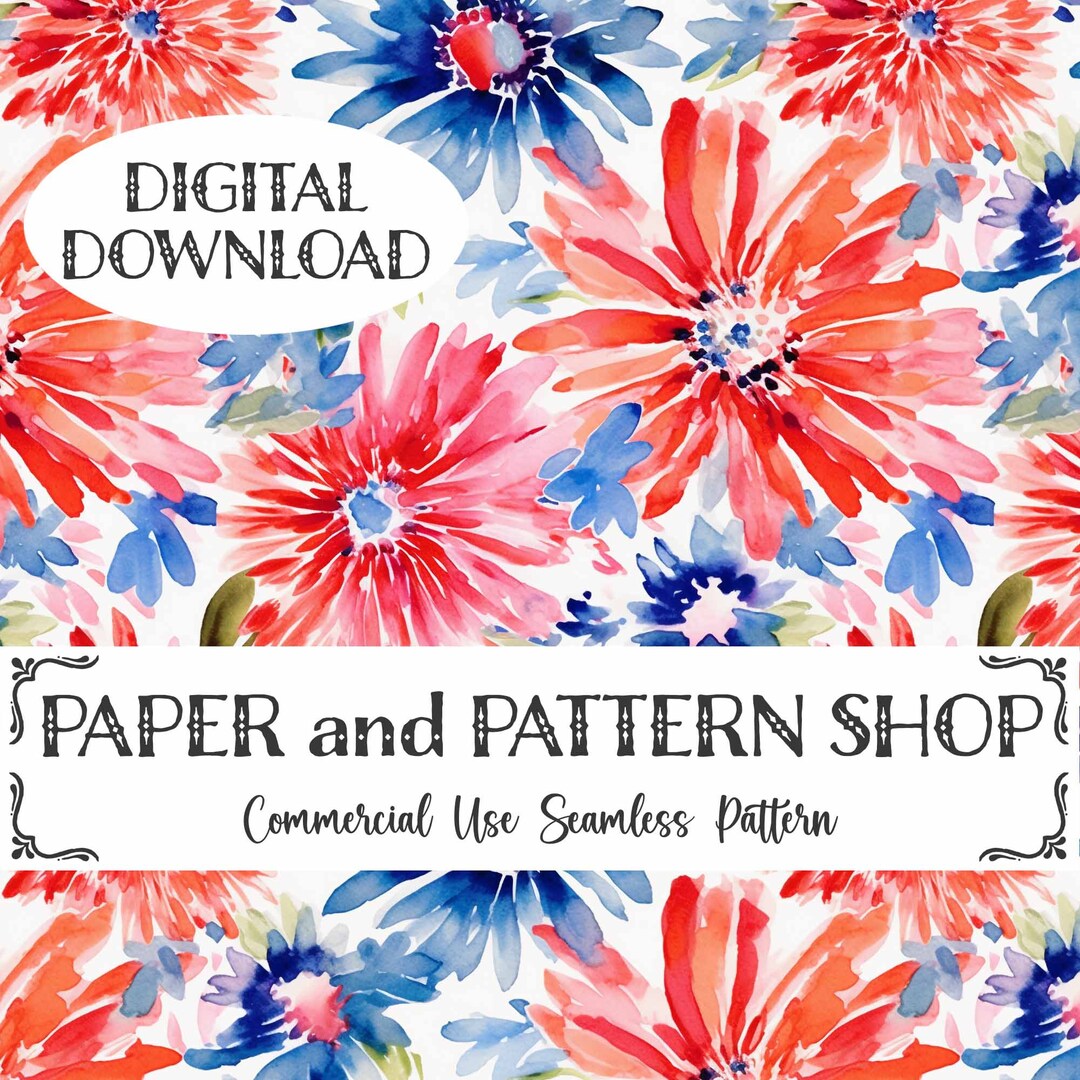 Fourth of July Watercolor Floral Seamless Pattern, Red White Blue ...