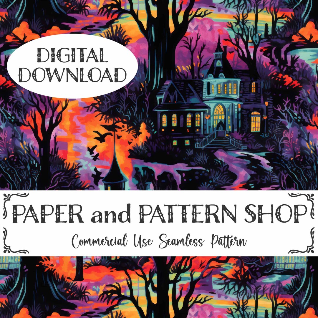 Preppy Haunted House Seamless Pattern, Preppy Halloween Seamless File ...