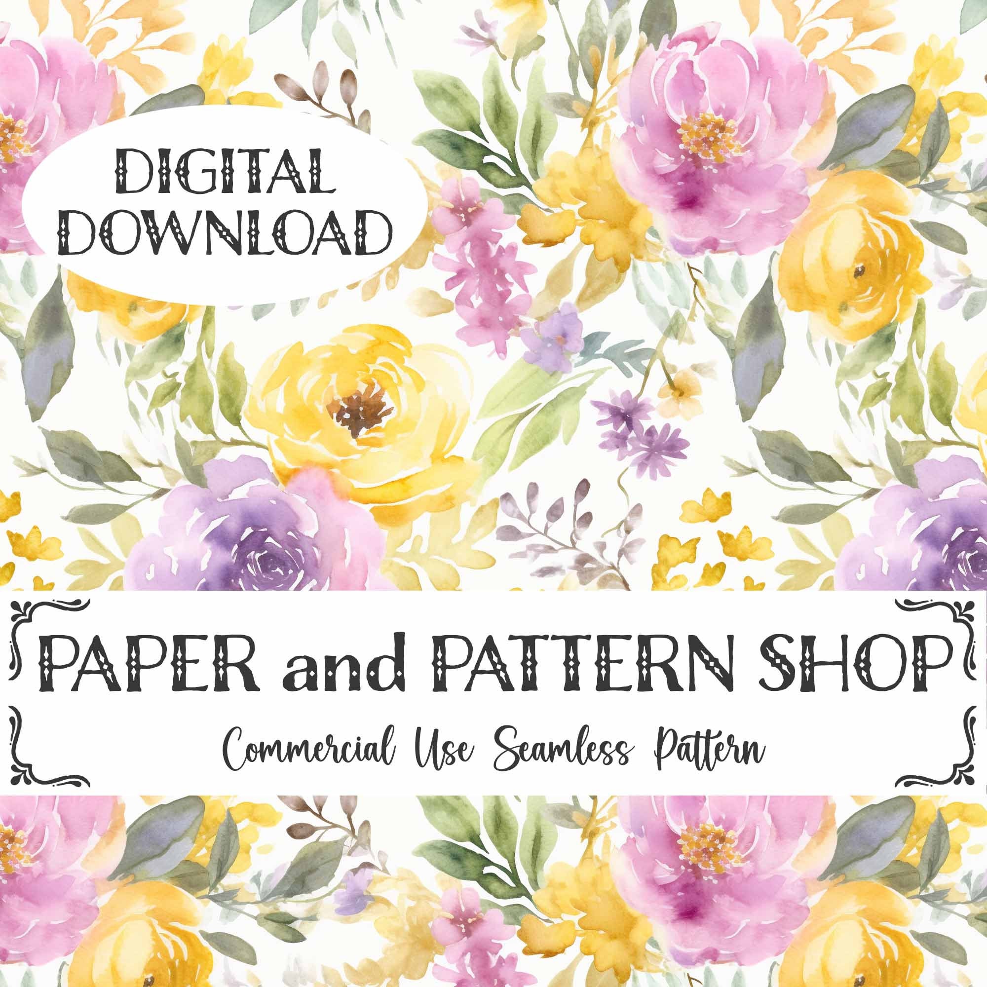 Watercolor Floral Seamless Pattern, Boho Floral Seamless File, Purple ...