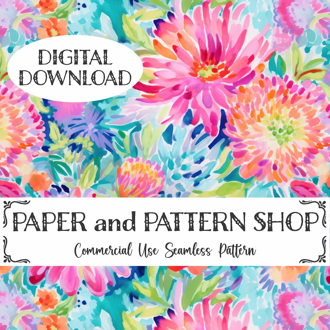 Preppy Summer Watercolor Seamless Pattern, Preppy Floral Seamless File ...