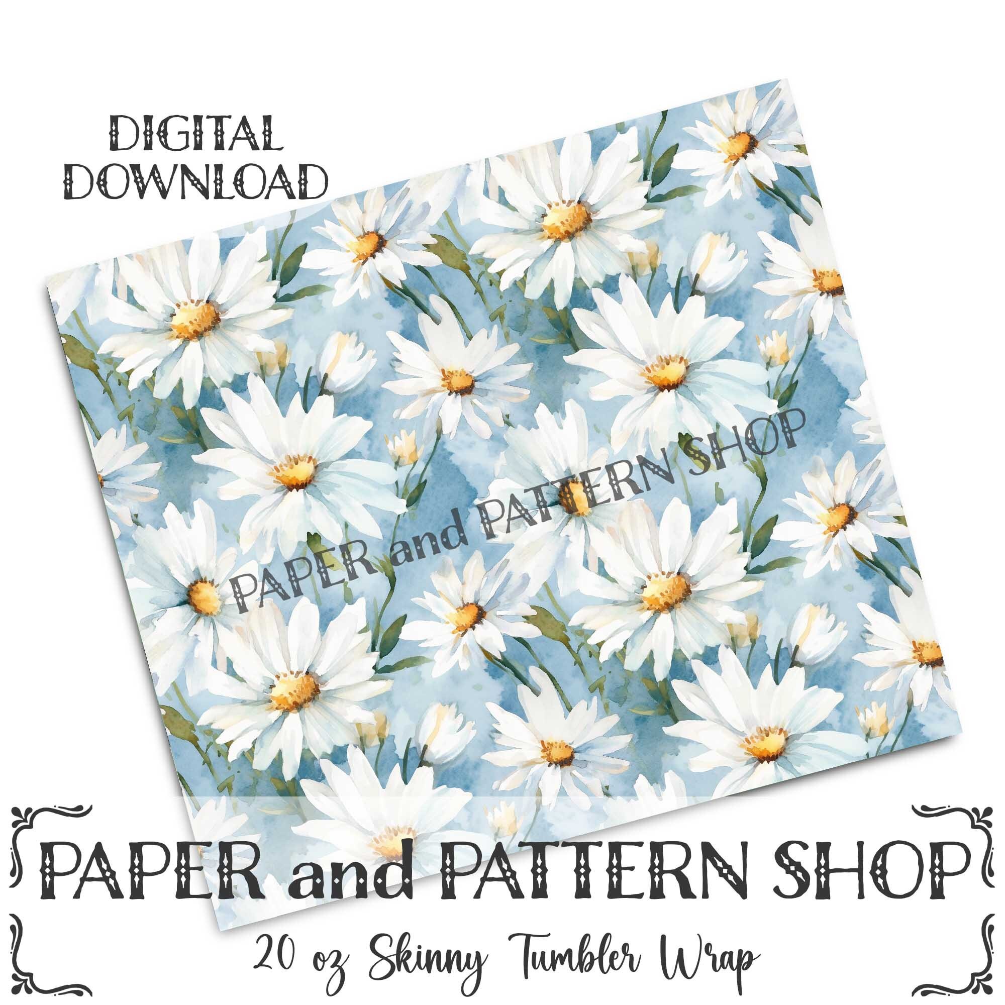 Preppy Daisy Watercolor Floral 20 Oz Skinny Tumbler Sublimation Design ...