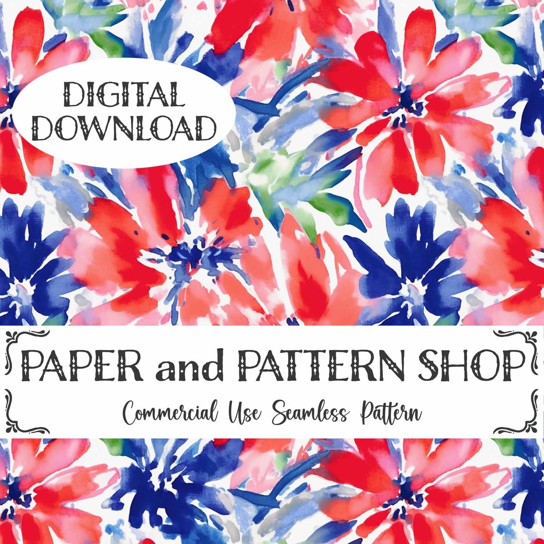 Red White Blue Floral Seamless File,fourth of July Floral Watercolor ...