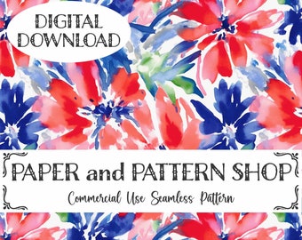 Patriotic Watercolor Floral Seamless Pattern Red White Blue - Etsy