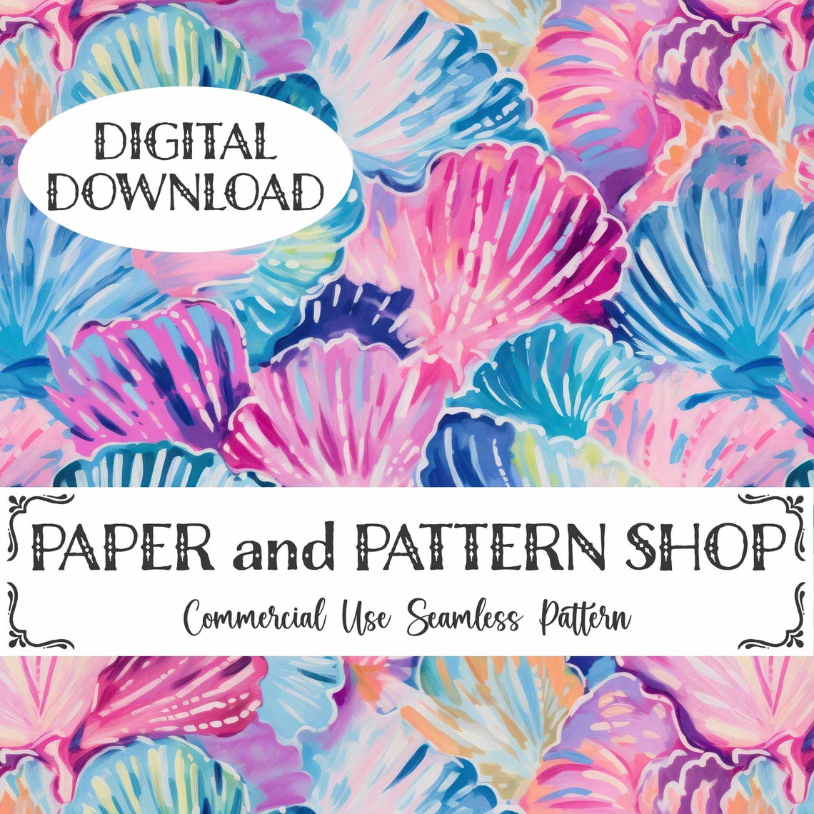 Preppy Rainbow Sea Shells Seamless Pattern, Under the Sea Seamless File ...