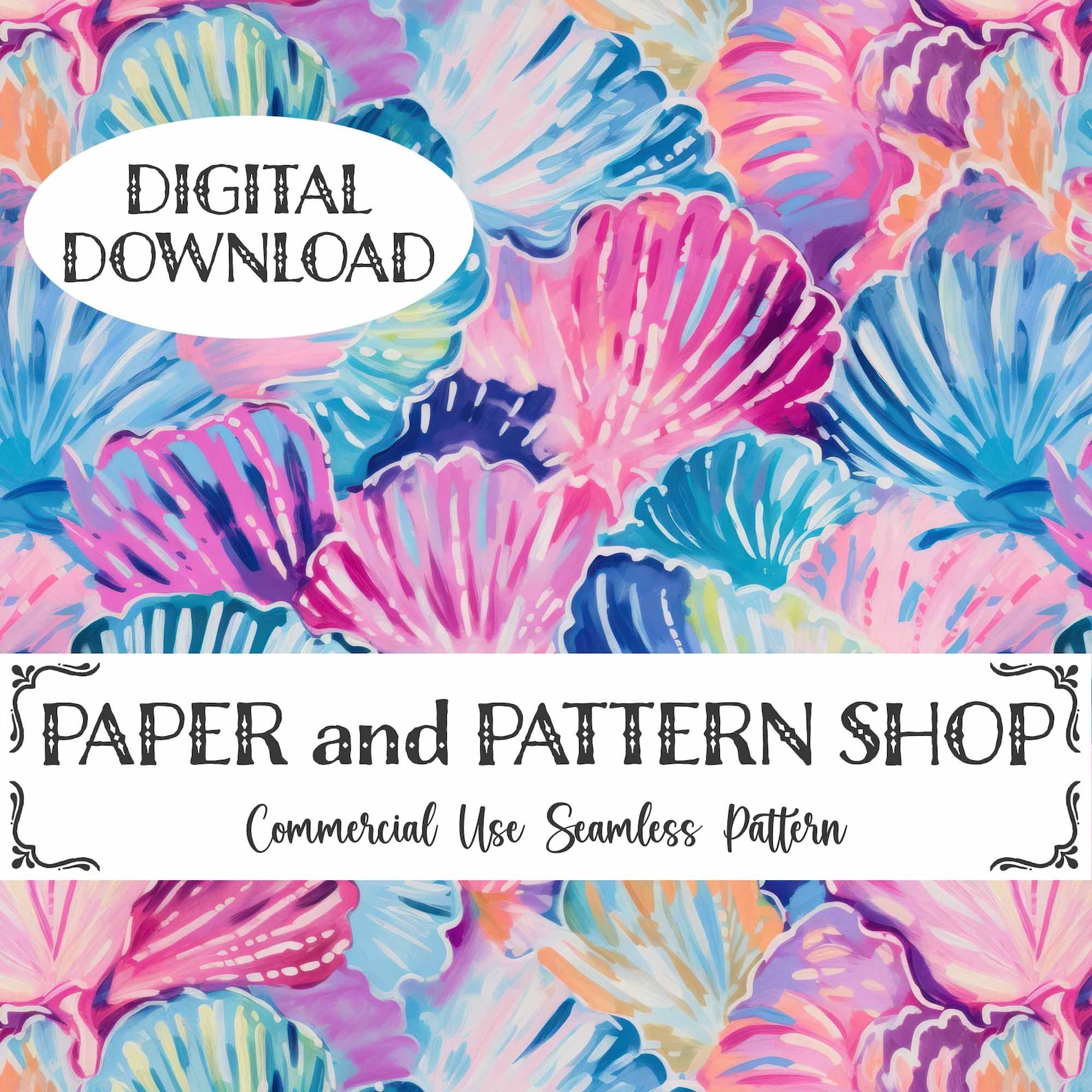 Preppy Rainbow Sea Shells Seamless Pattern, Under the Sea Seamless File ...