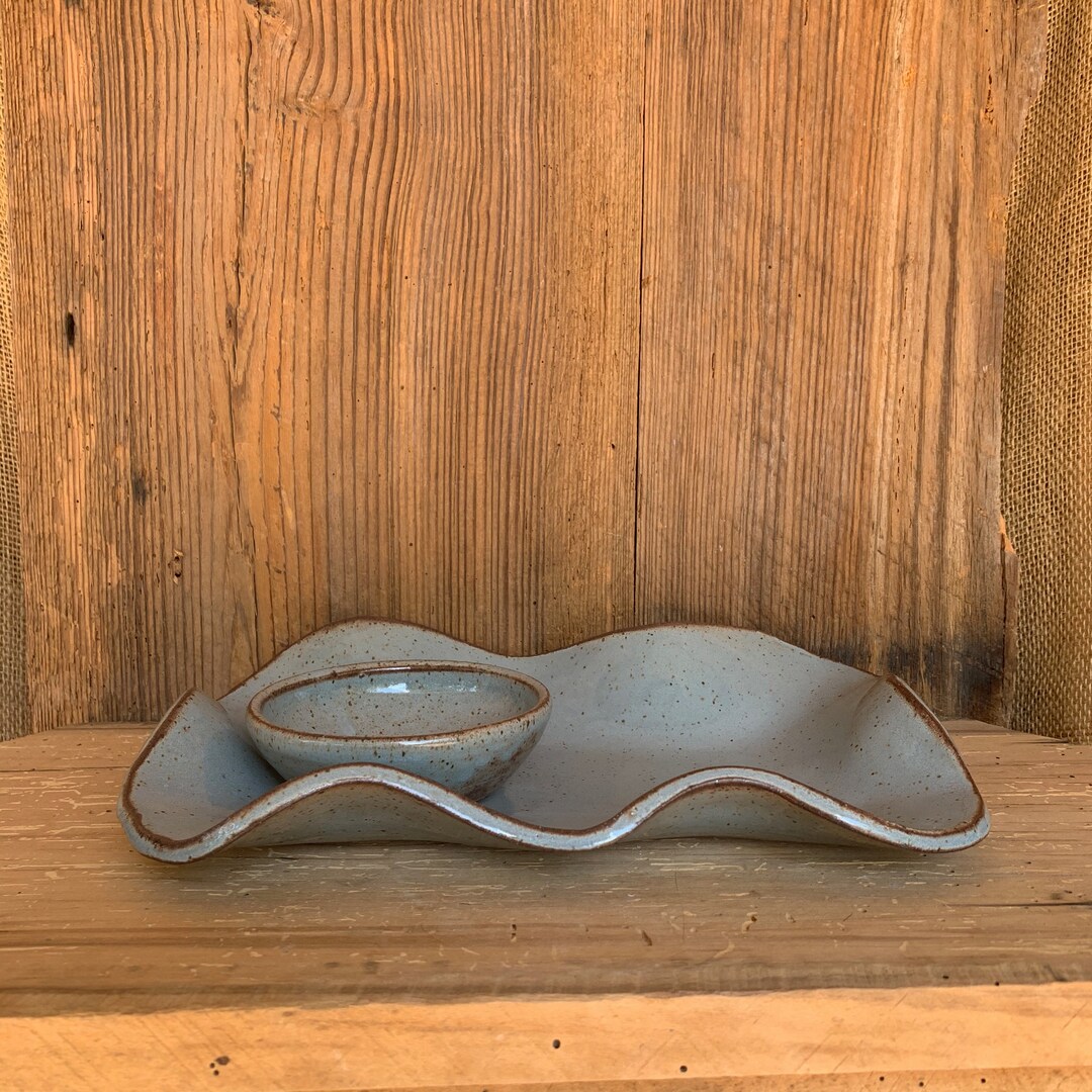 Handcrafted Ceramic Wavy Platter and Bowl Set - Rustic Modern Serving ...