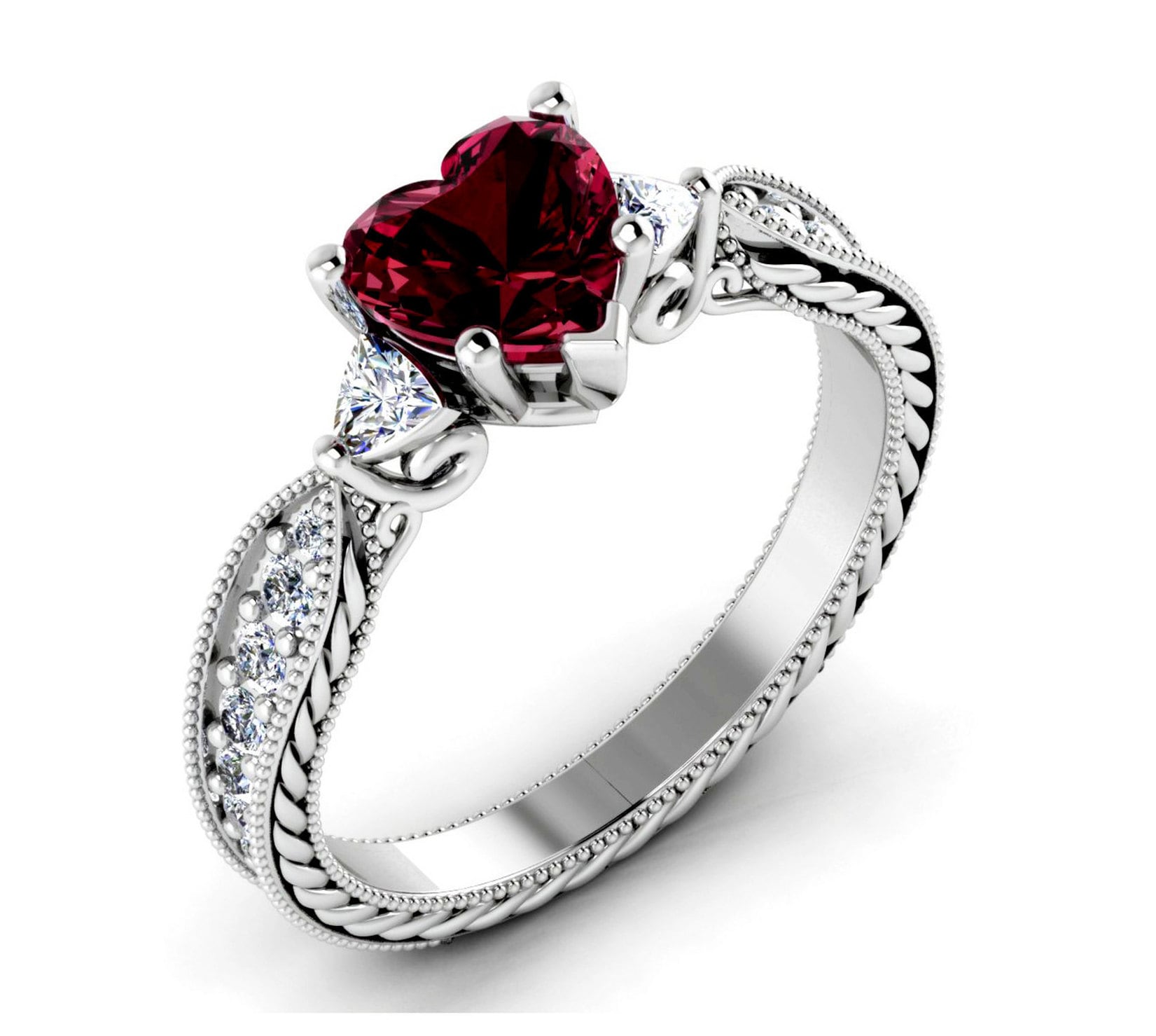Heart Shape Engagement Ring Red Garnet Wedding Rings 925 | Etsy