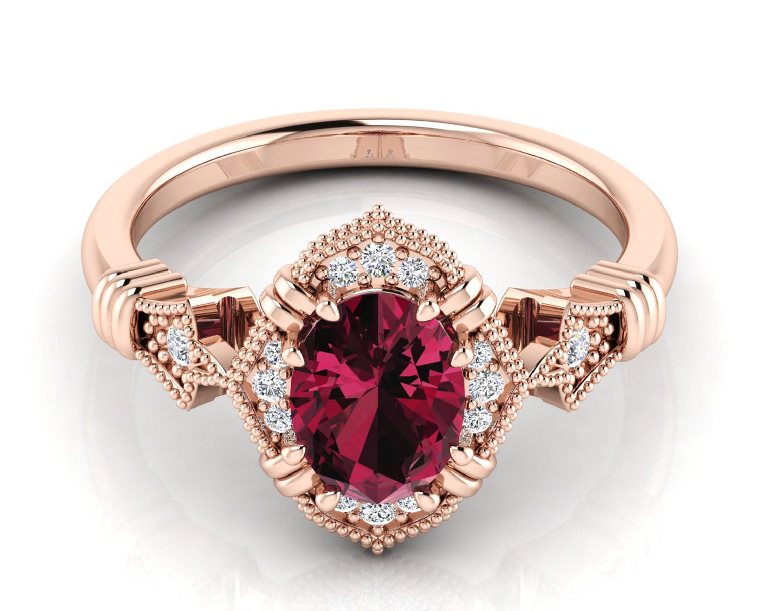 14k Rose Gold Garnet Engagement Ring 14k Gold Garnet Diamond | Etsy