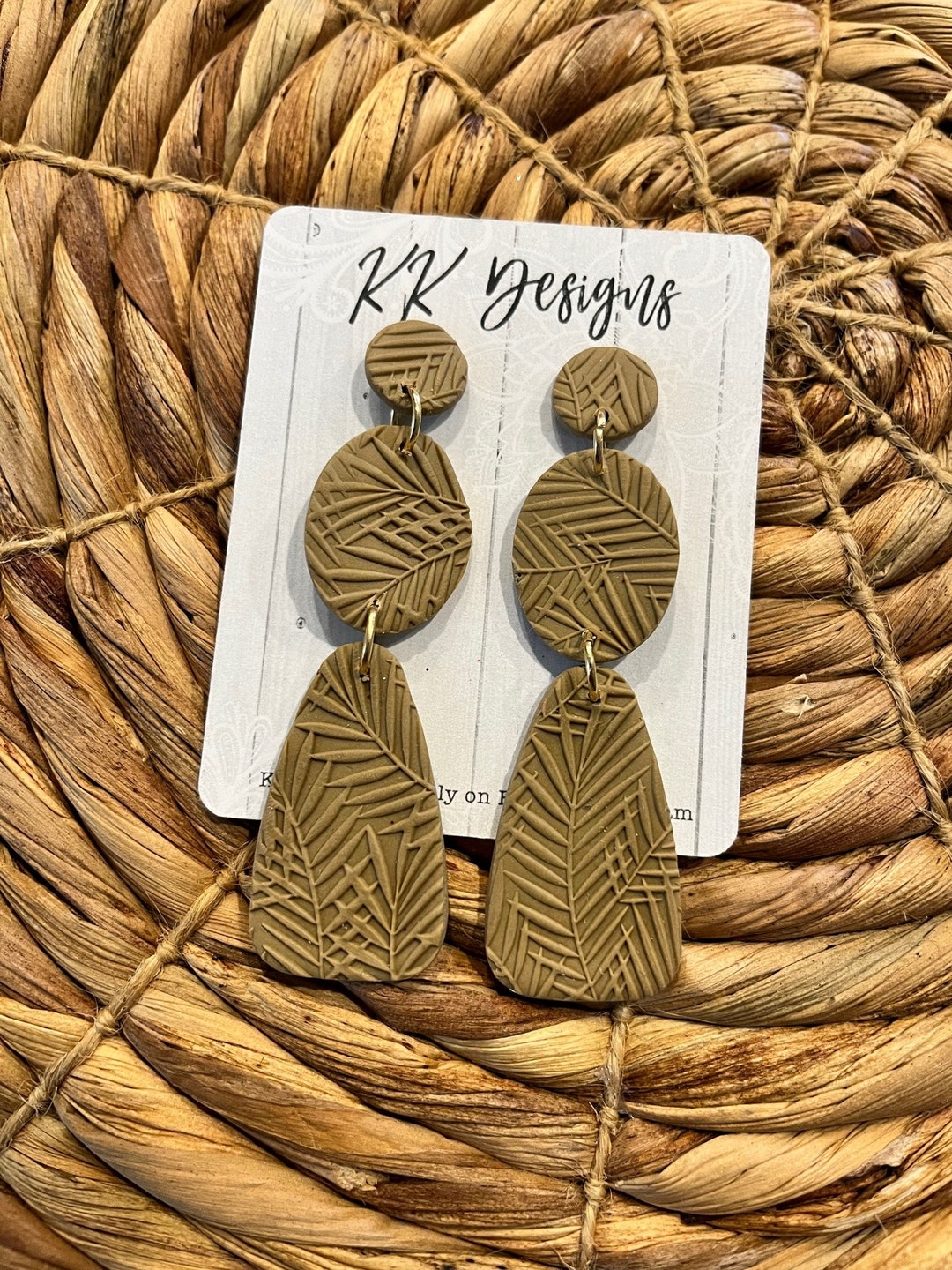 Unique Handmade Polymer Clay Statement Earrings/ Camel Leaf Print ...