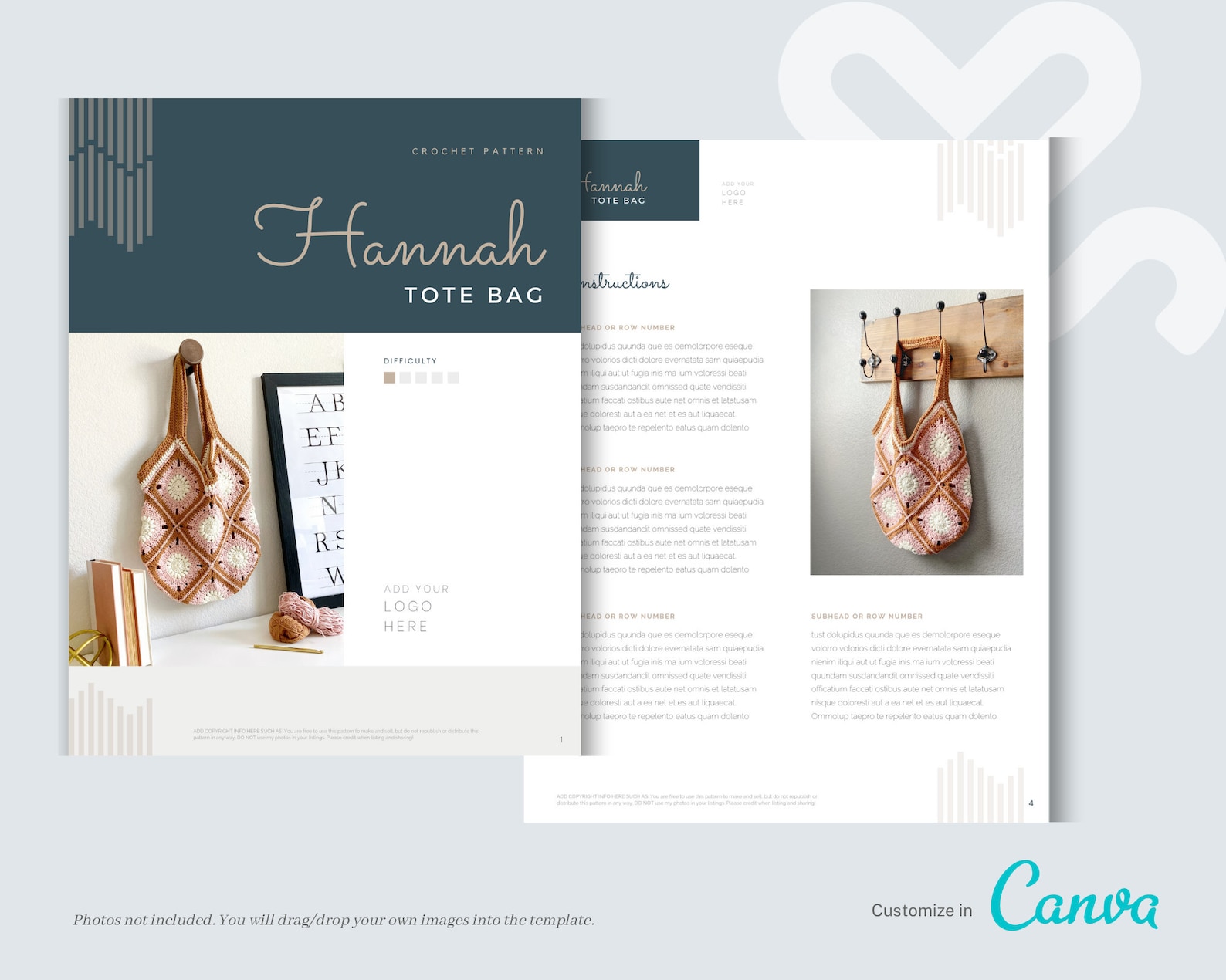 Crochet Knit Canva Pattern Template – Navy Retro – Digital File - Etsy