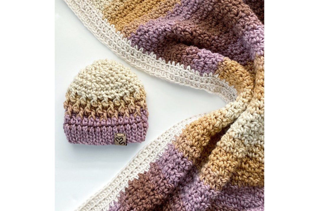 Crochet Baby Blanket and Matching Beanie Bundle – Purple Griddle Stitch ...