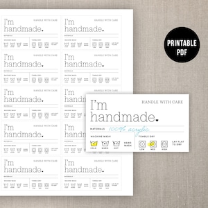 Im Handmade - Printable Care Tags Labels PDF Only - Etsy