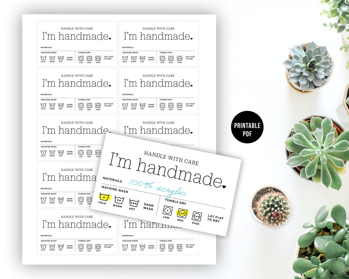 Im Handmade Printable Care Tags Labels PDF Only - Etsy
