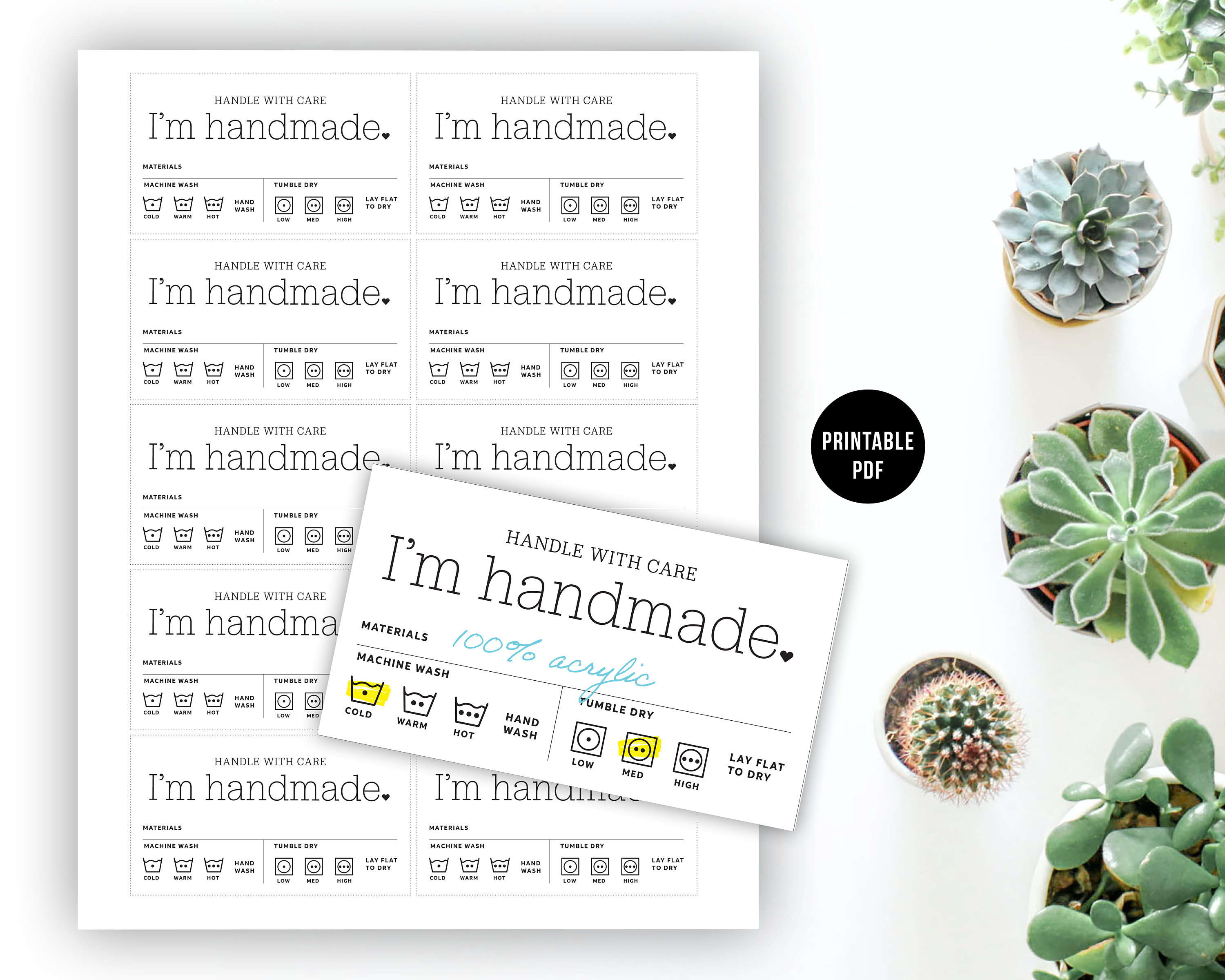 Im Handmade Printable Care Tags Labels PDF Only - Etsy Canada