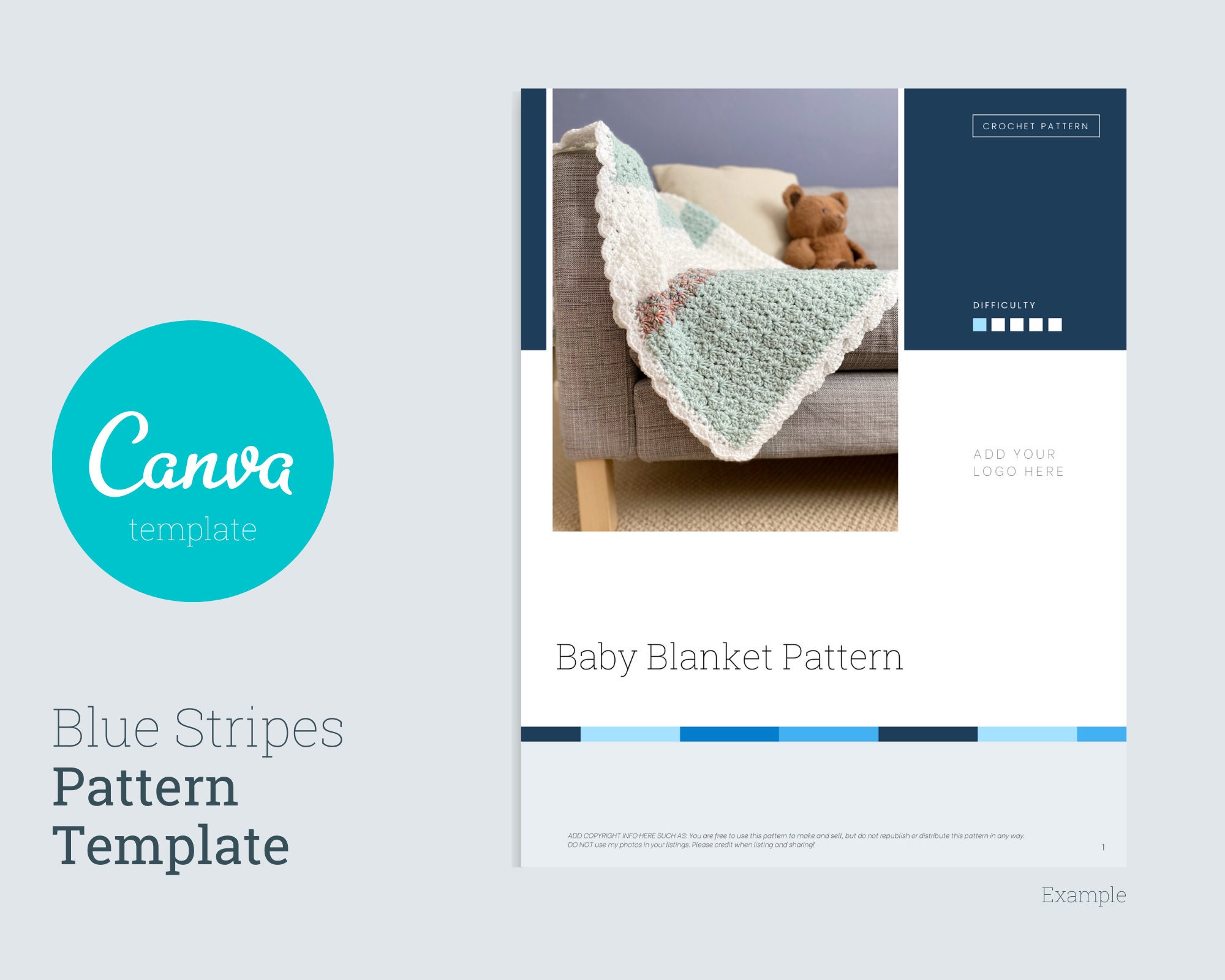 Crochet Knit Canva Pattern Template Blue Stripes Digital - Etsy