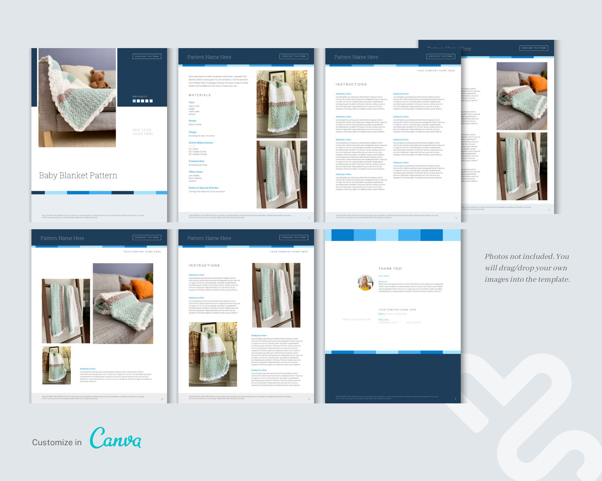Crochet Knit Canva Pattern Template Blue Stripes Digital - Etsy