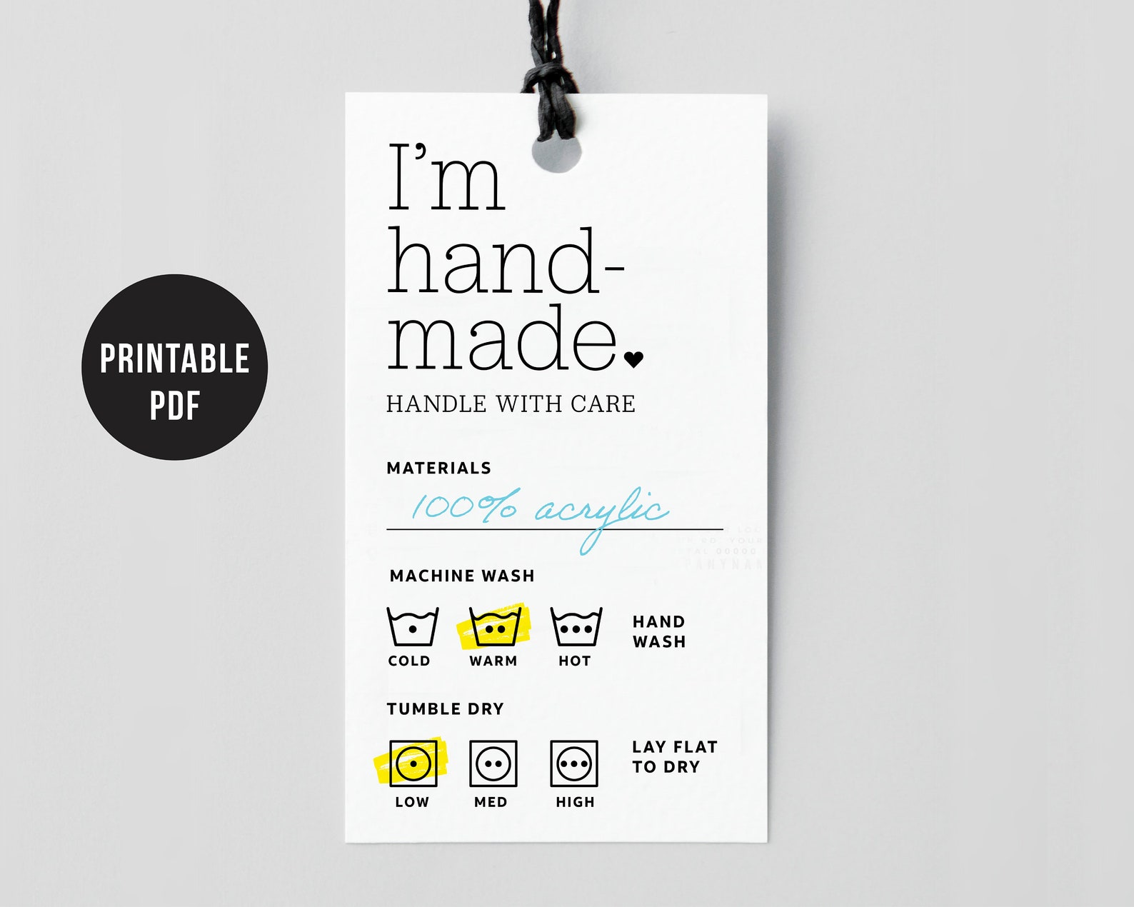 Im Handmade Printable Care Tags Labels PDF Only - Etsy