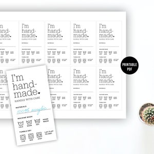 Im Handmade - Printable Care Tags Labels PDF Only - Etsy