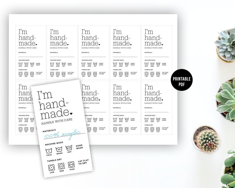 Im Handmade Printable Care Tags Labels PDF Only - Etsy