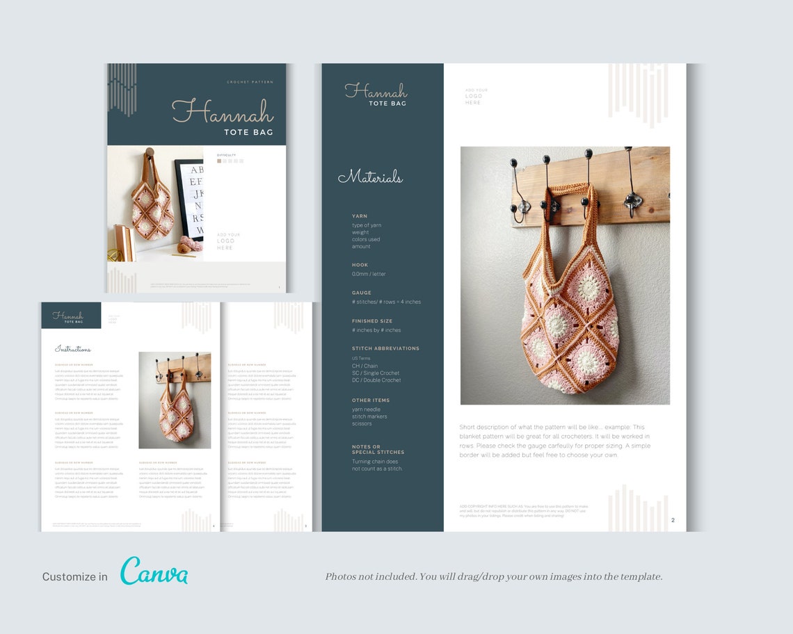 Crochet Knit Canva Pattern Template – Navy Retro – Digital File - Etsy