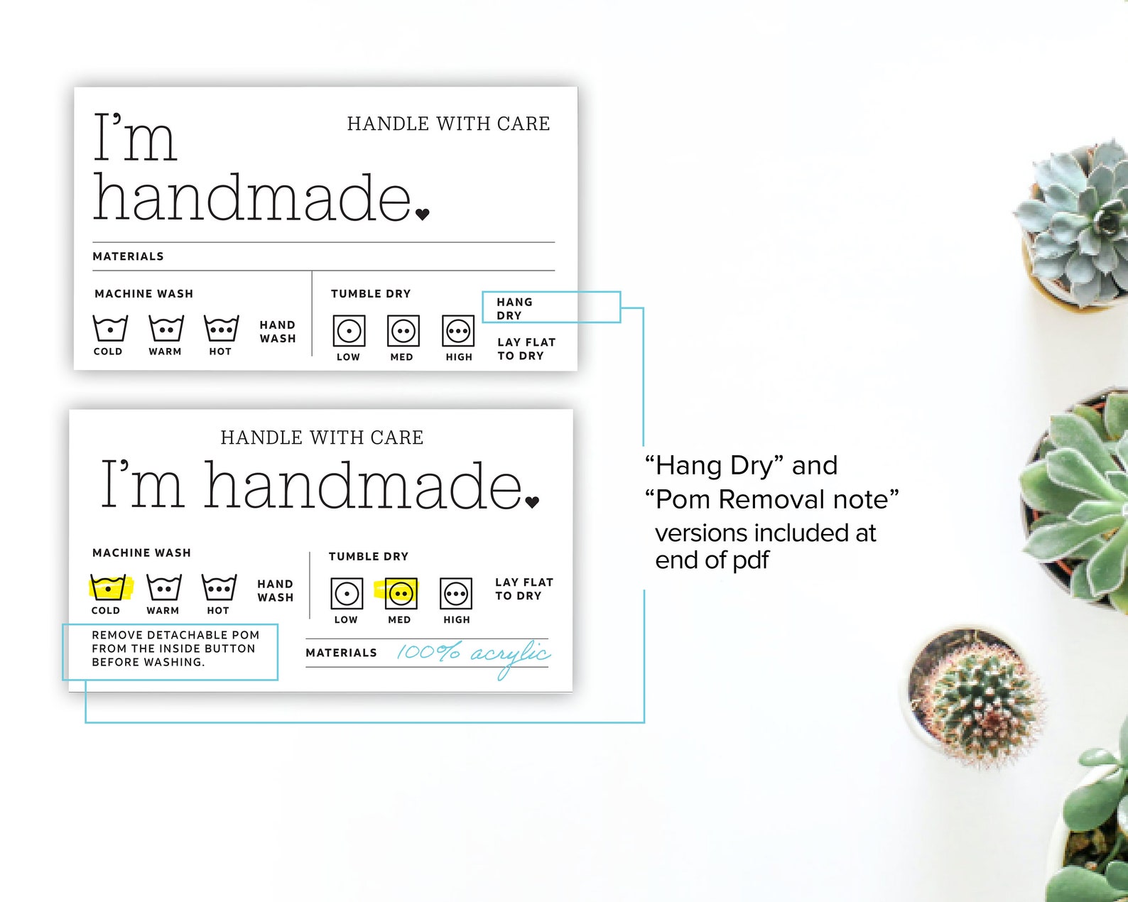 Im Handmade Printable Care Tags Labels PDF Only - Etsy