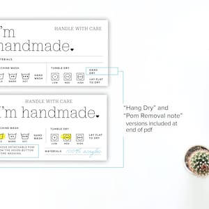 Im Handmade - Printable Care Tags Labels PDF Only - Etsy