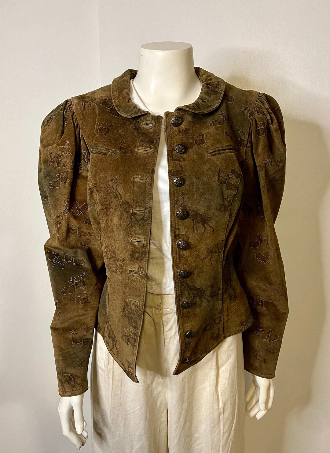 Vintage German Suede/leather Deer Print Jacket - Etsy