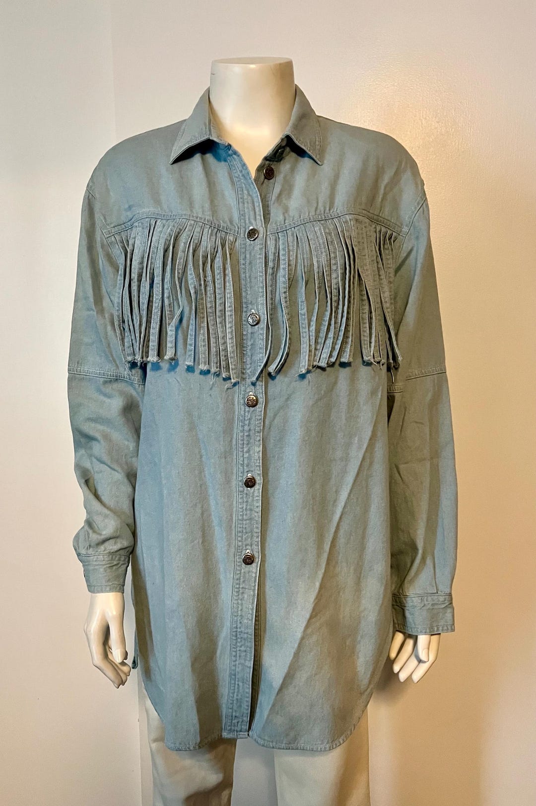 Vintage Denim Fringe Chambray Top Tunic Stefano International - Etsy