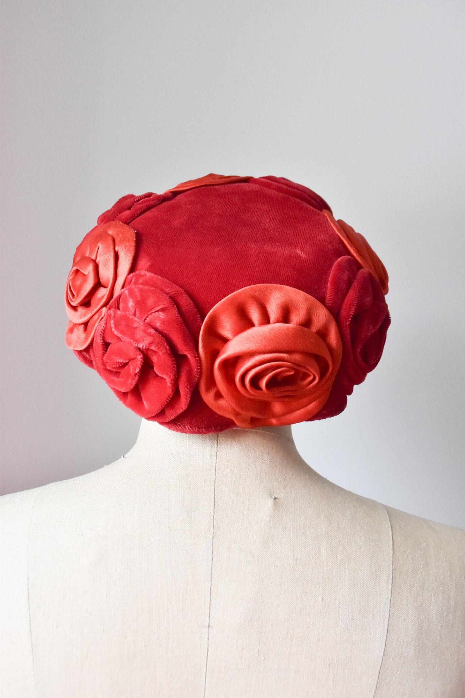 50s Red Velvet Rose Hat - Etsy