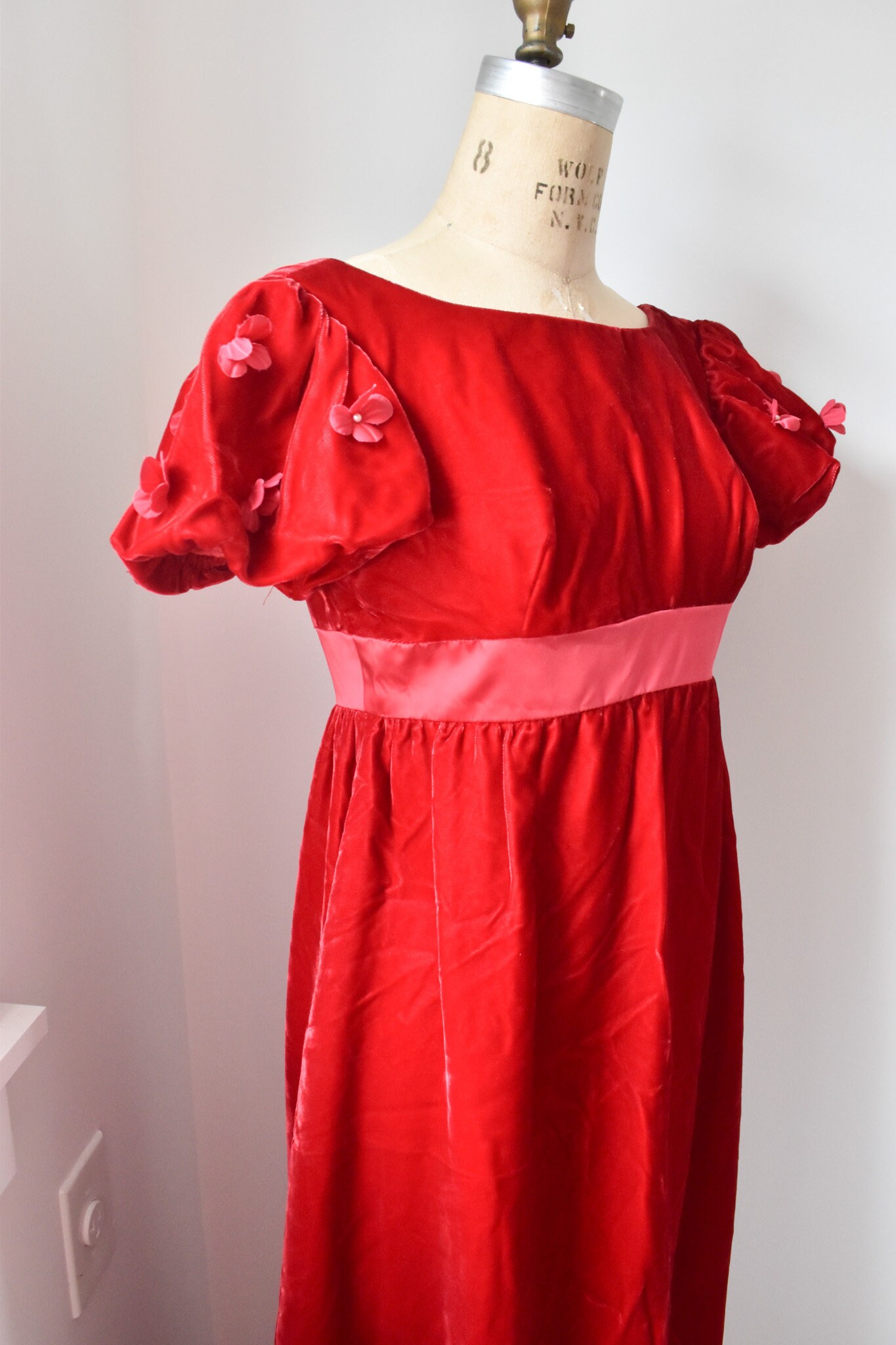 70s Red Emma Domb Empire Waist Velvet Velveteen Dress - Etsy