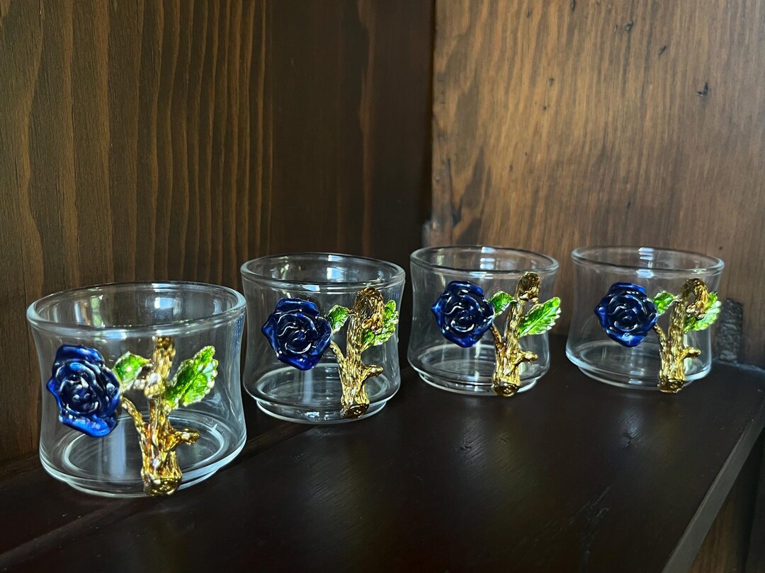 Unique Royal Blue & Gold Rose Shot Glasses (set of 4) - Etsy